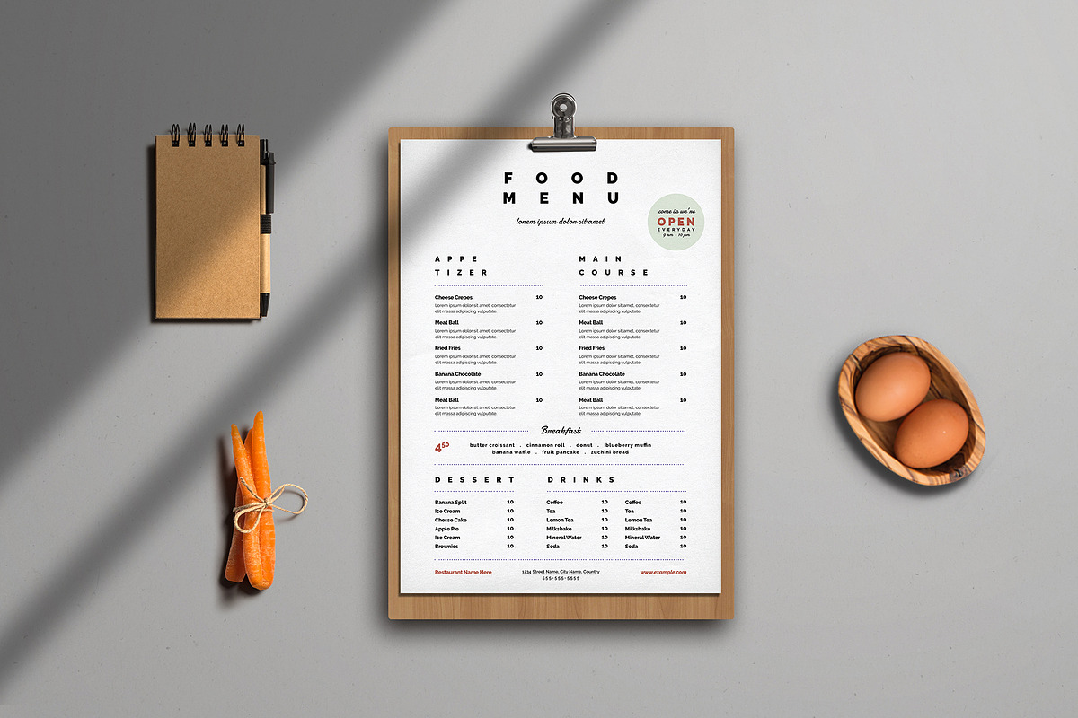 Clean & Simple Restaurant Food Menu, a Flyer Template by VectorVactory