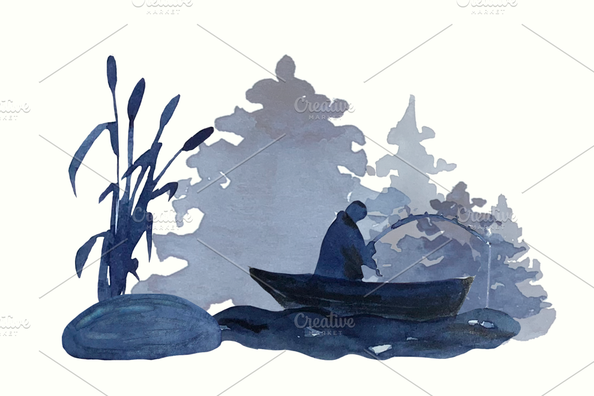 Watercolor Fishing Clip Art Set, an Illustration by Tati Bordiu