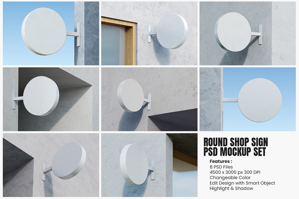 Round Shop Signage Board Mockup Set