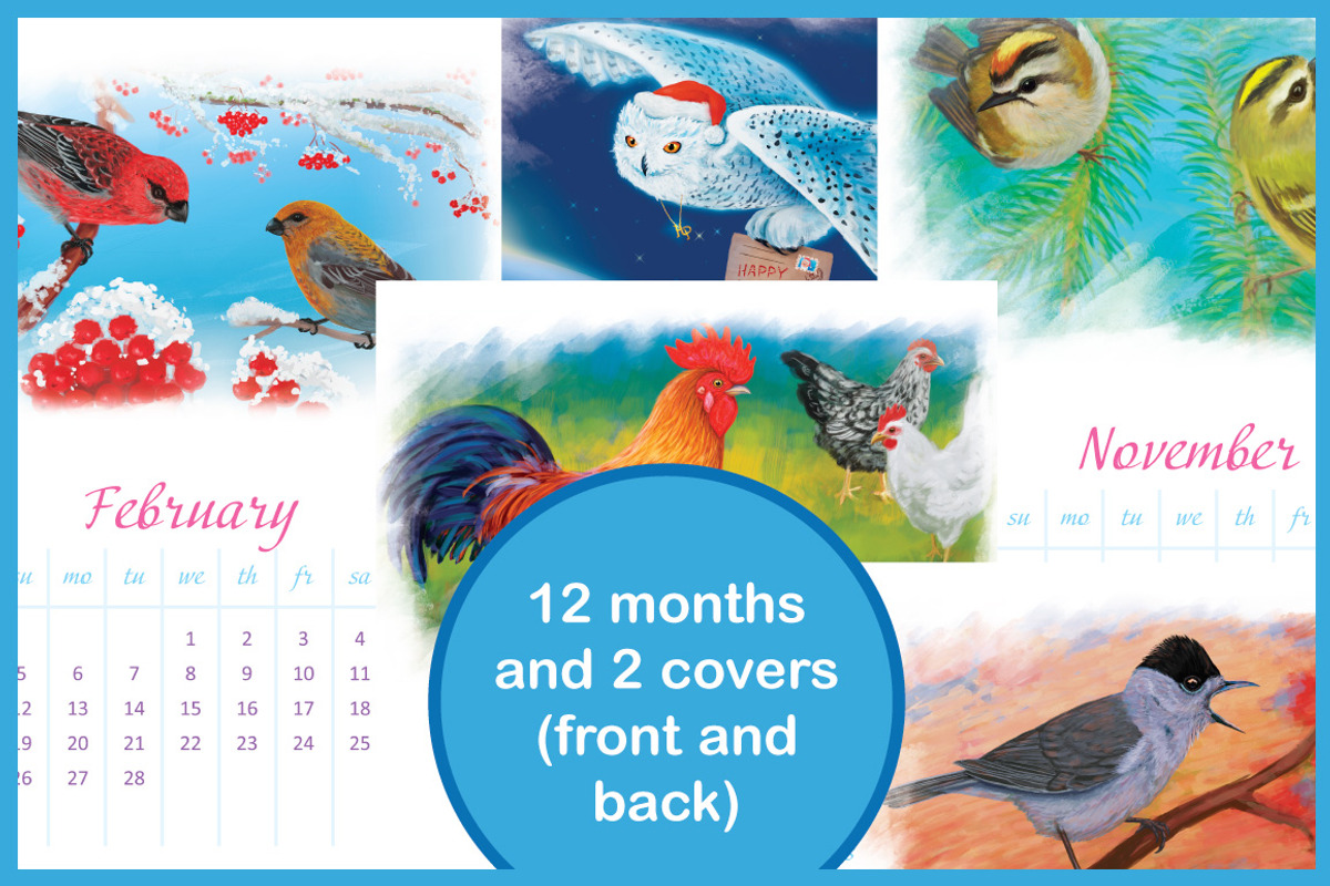 Printable Calendar 2017 'Rooster+', an Animal Illustration by Viraiv Market