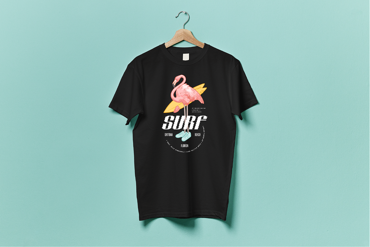 Flamingo Surfing, an Illustration by hand draw
