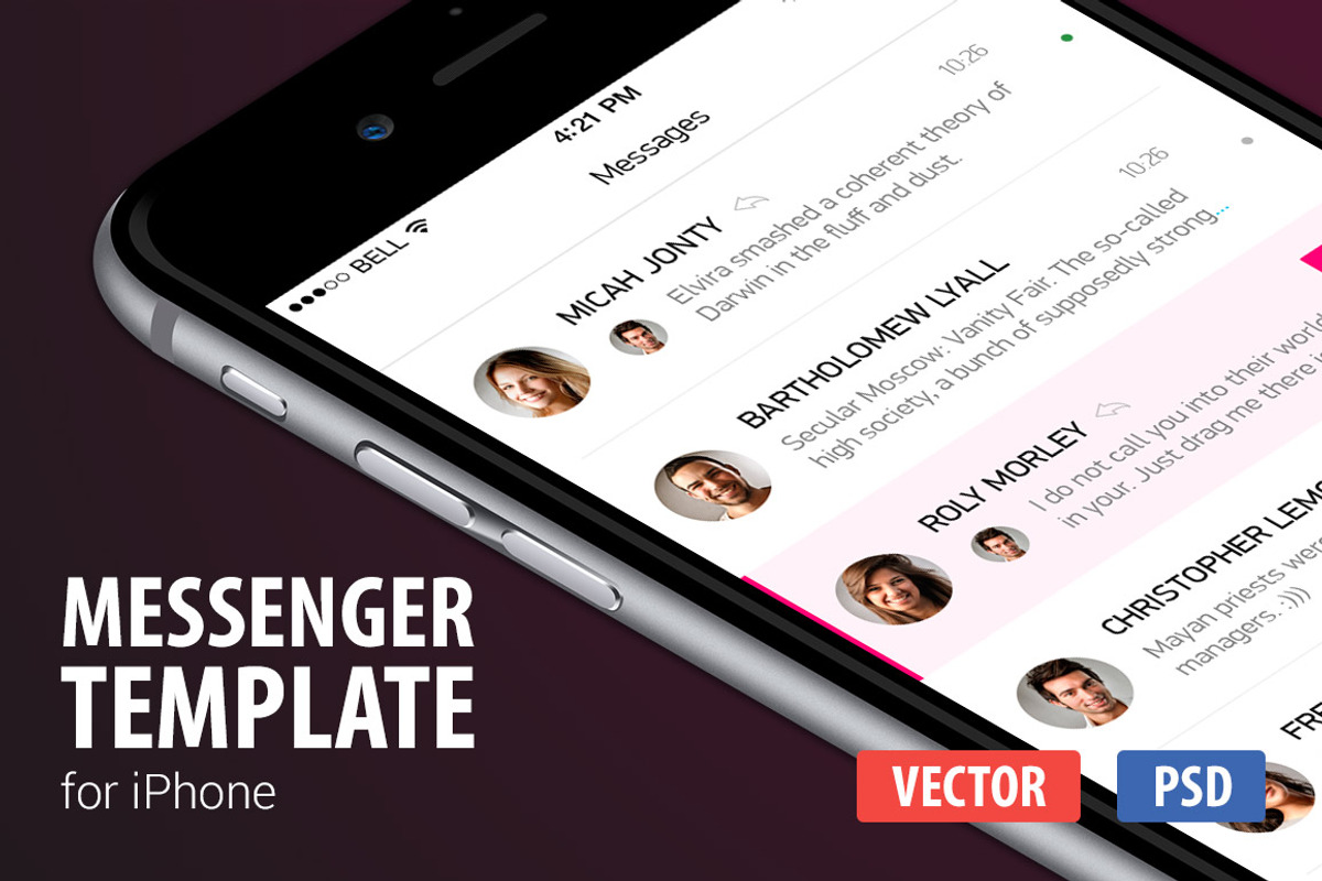 Messenger Template for iPhone, an UI Kit Template by Made by Rheon