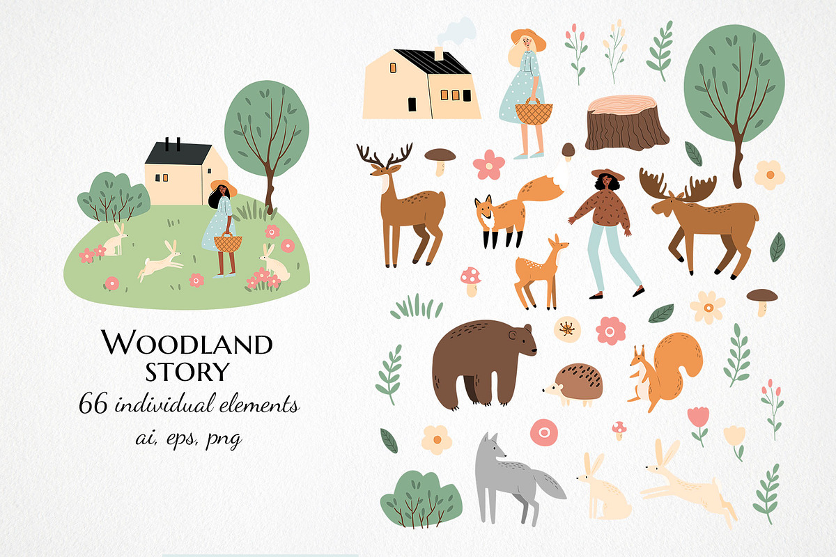 forest woodland animals clipart, an Object Graphic by LyubovZaytseva