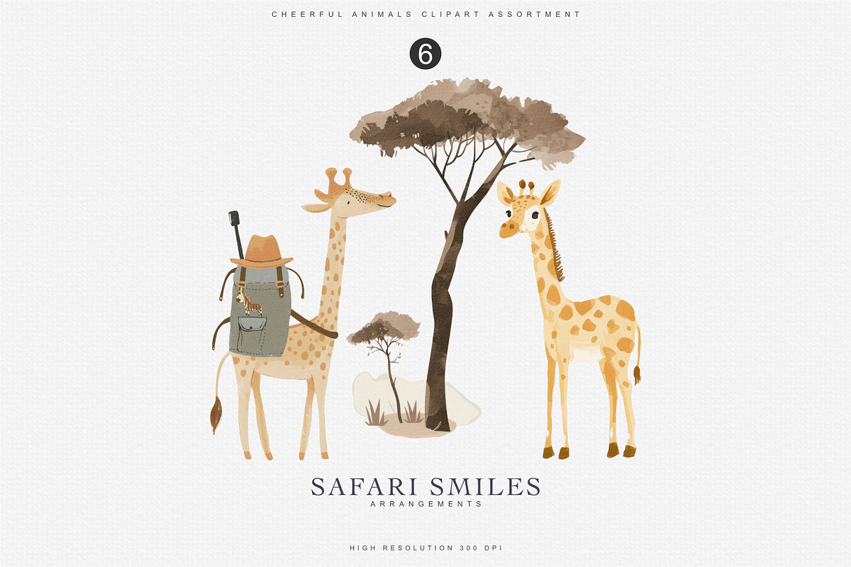 watercolor safari animal clipart set, an Animal Illustration by Pink ...