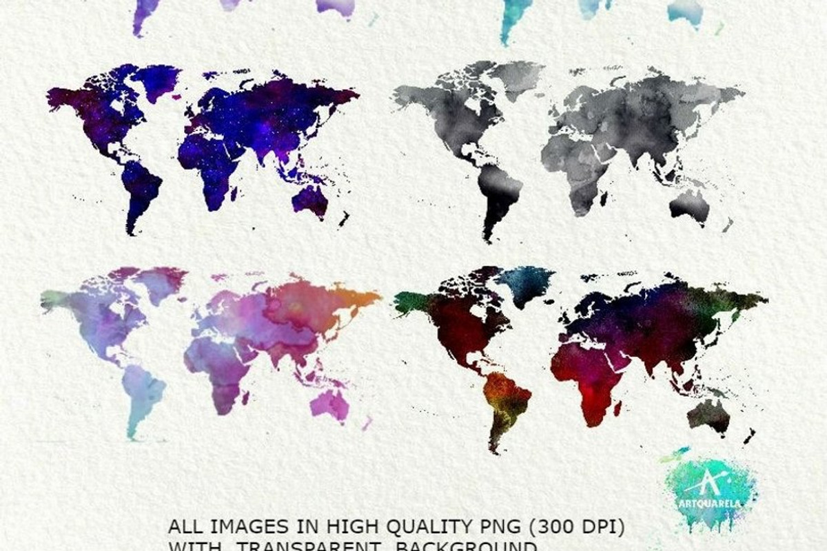 Watercolor world maps clipart, a Graphic by Artquarela Design