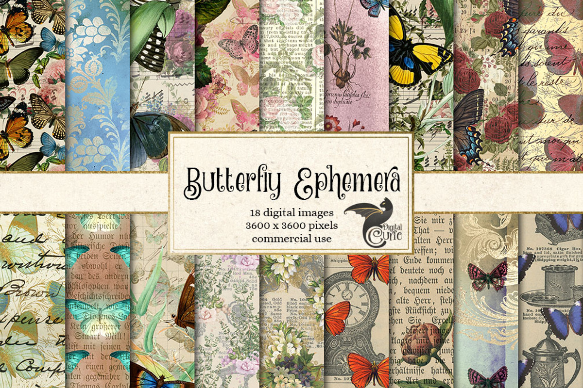 Butterfly Ephemera Digital Paper, a Texture Graphic by Digital Curio