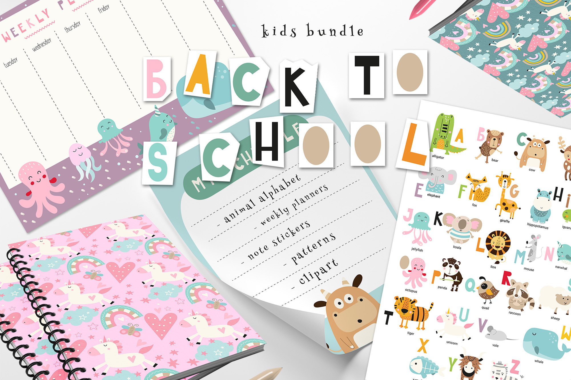 Animal alphabet kids clipart bundle, an Animal Illustration by Nursery Art