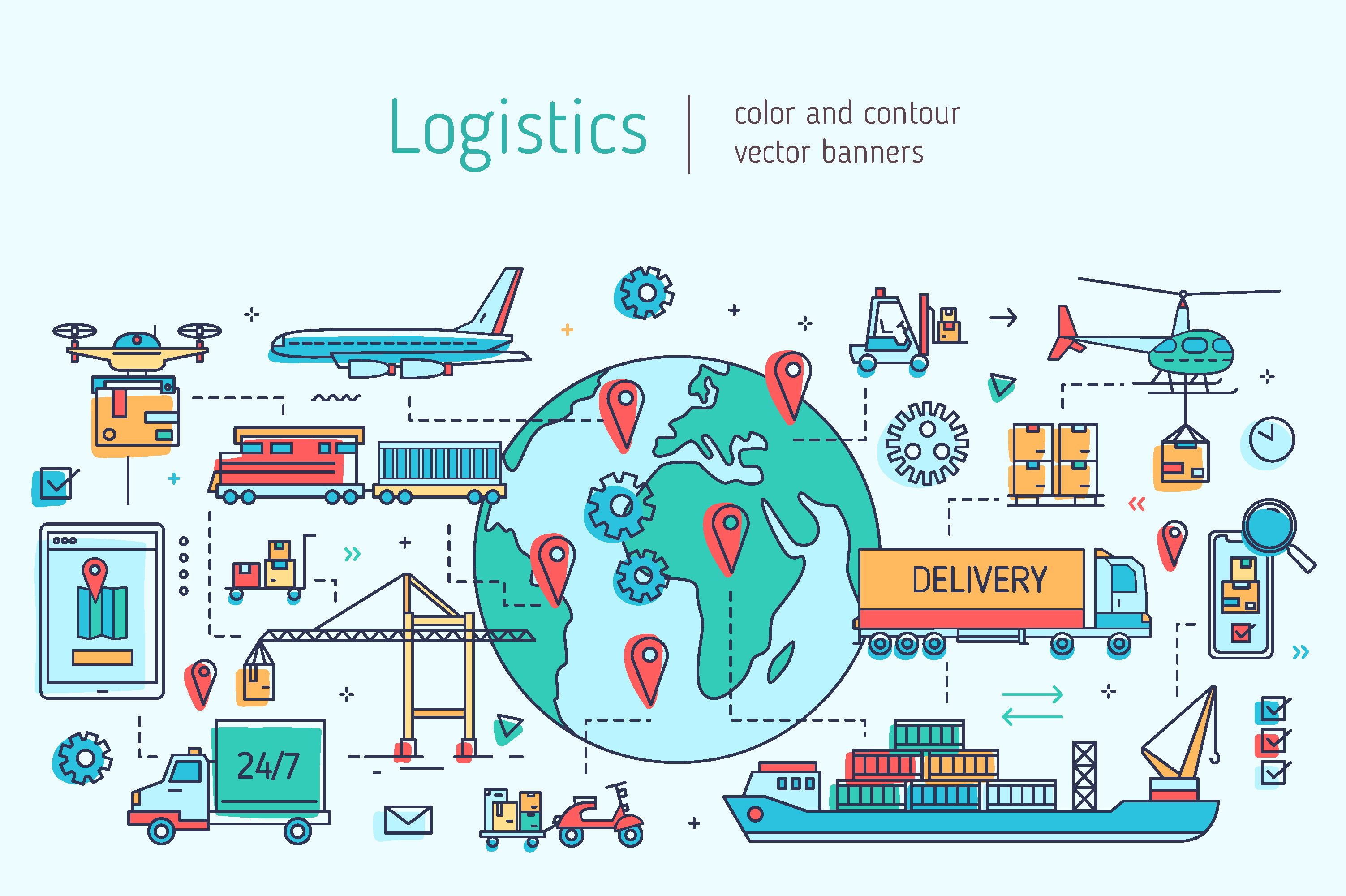 Logistics line art banners, a Transportation Illustration by Good Studio