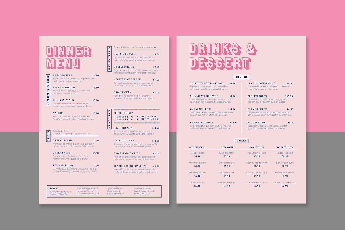 Pink Menu Layout, a Brochure Template by wavebreak | Creative Market
