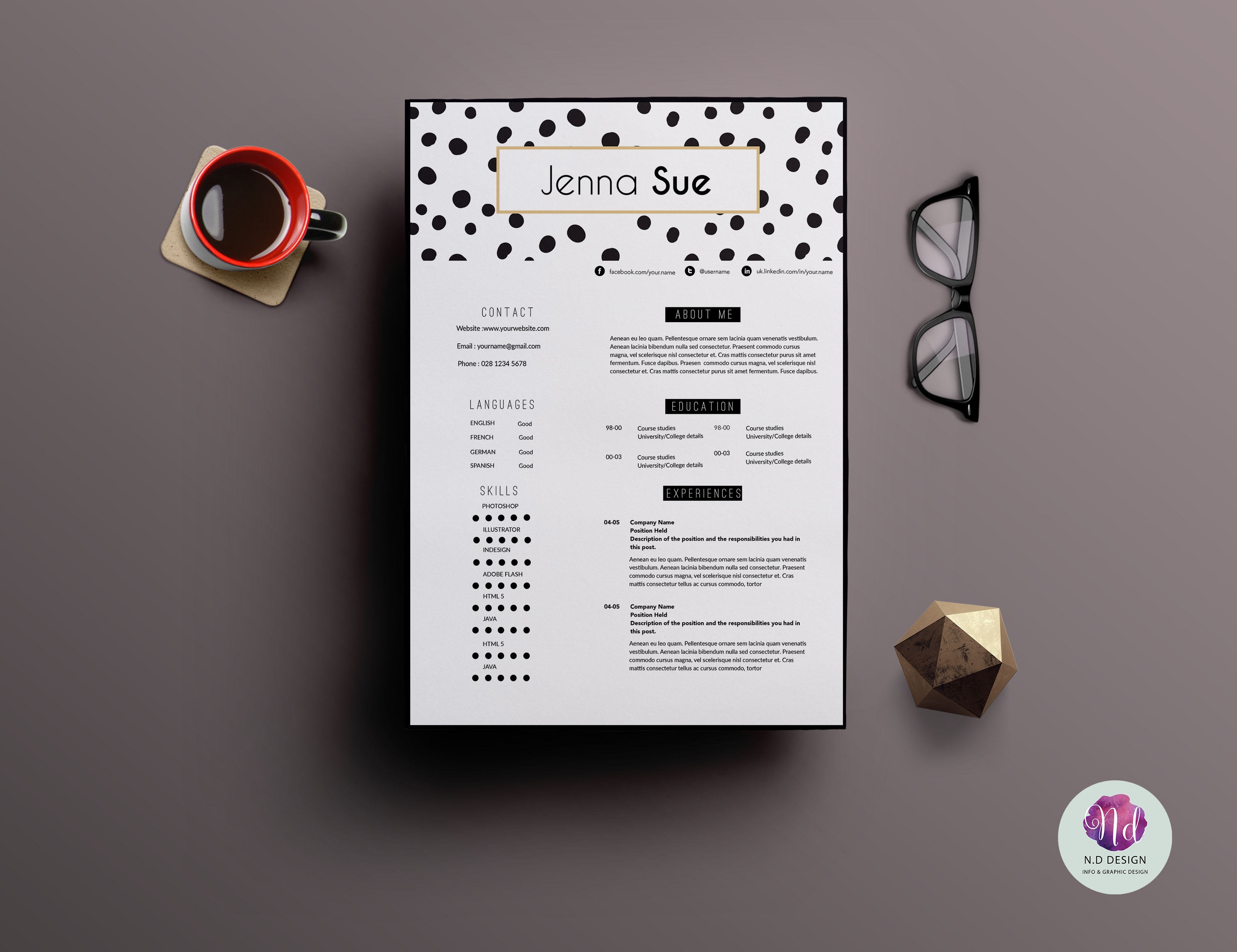 Creative 2 page CV template, a Resume Template by Chic templates