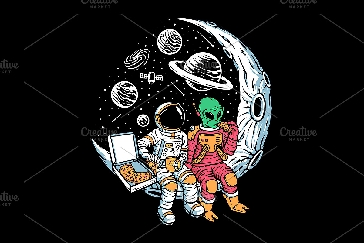 Astronauts and aliens chill together