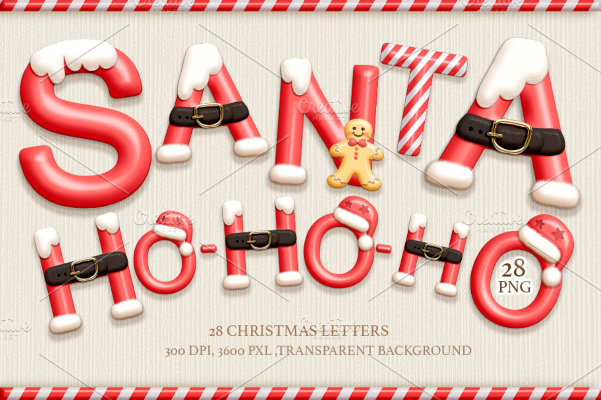 Christmas letters clipart, an Illustration by HAPPY PUPPY SHOP