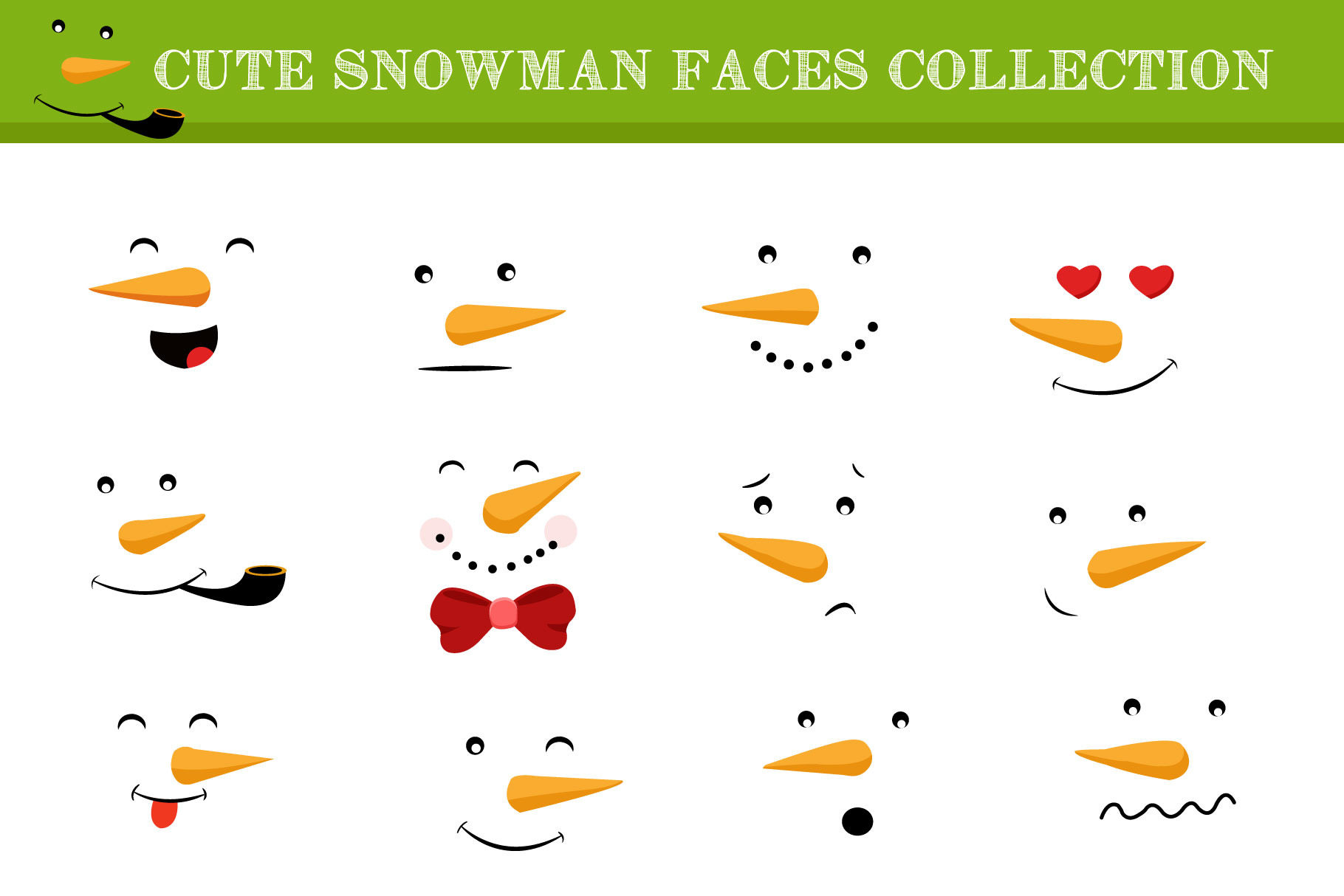 Cute Snowman Faces Collection, an Illustration by pinipin | Creative Market