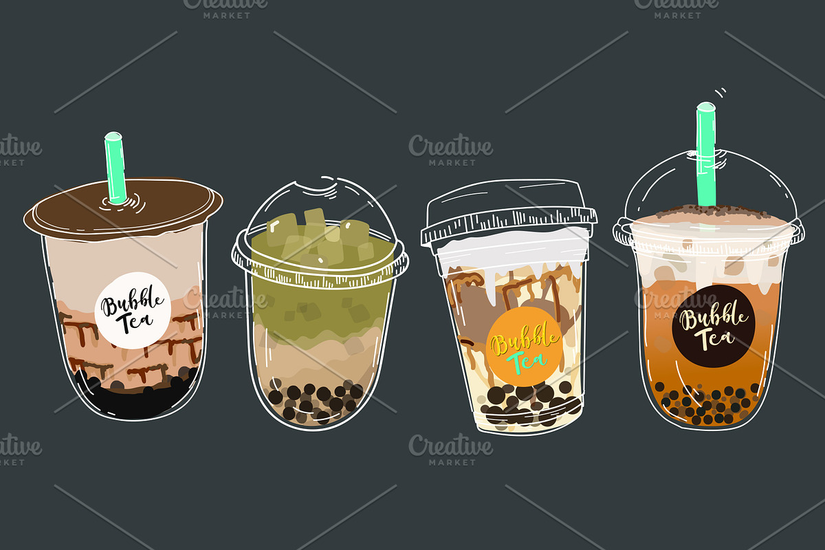 Bubble tea vector set | Creative Market