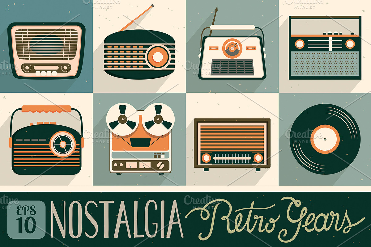 Retro Gears (vector pack), an Illustration by Inkant Studio