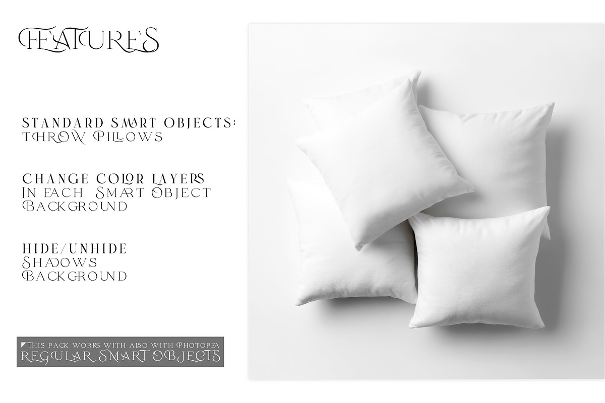 Throw Pillows with Smart Objects, a Product Mockup by mock-ups
