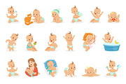 Adorable Happy Baby And His Daily Routine Series Of Cute Cartoon ...