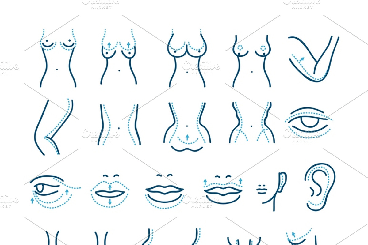 Plastic surgery vector icons set, an Icon by Microvector | Creative Market