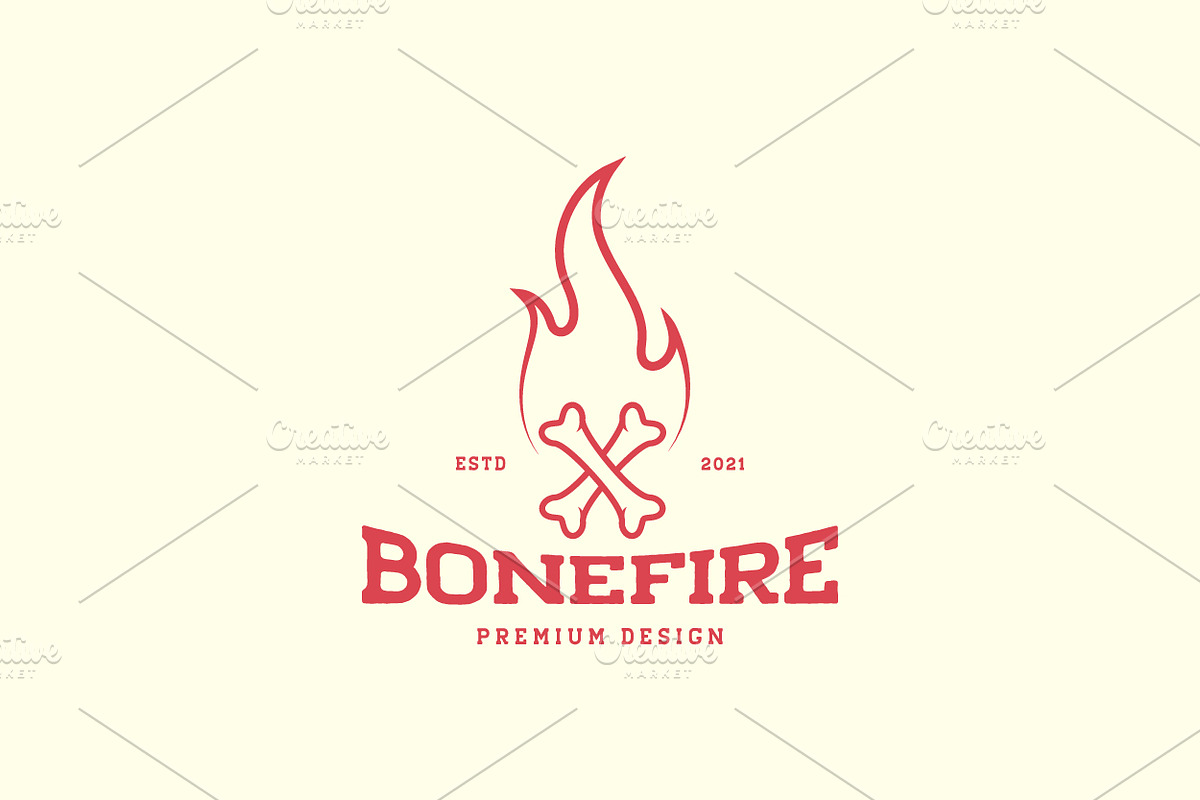 cross bones with fire flame logo | Creative Market