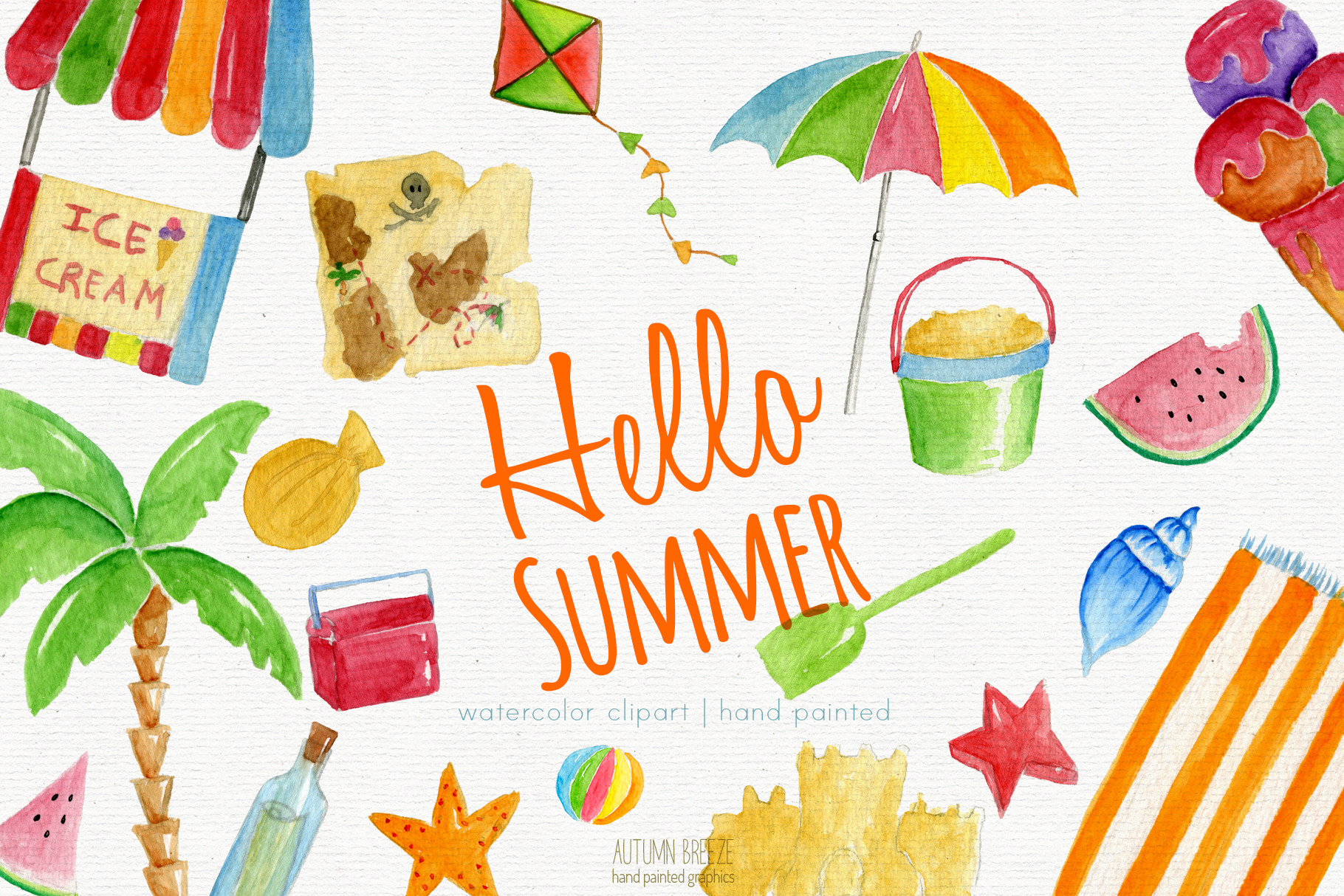 Watercolor summer clipart, a Seasonal Illustration by Autumn Breeze
