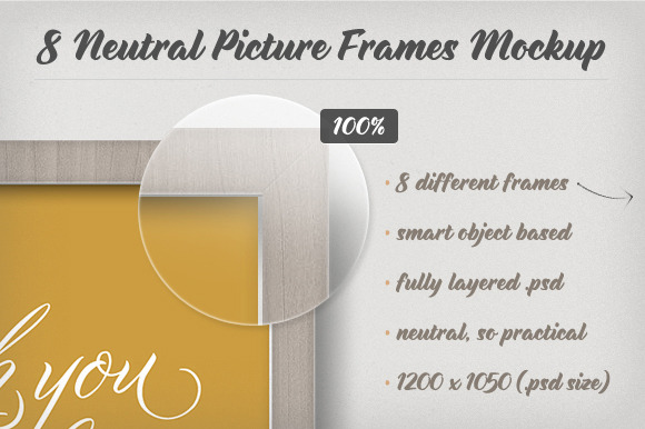 8 Neutral Picture Frames Mockup, a Print Template by Frisk Shop