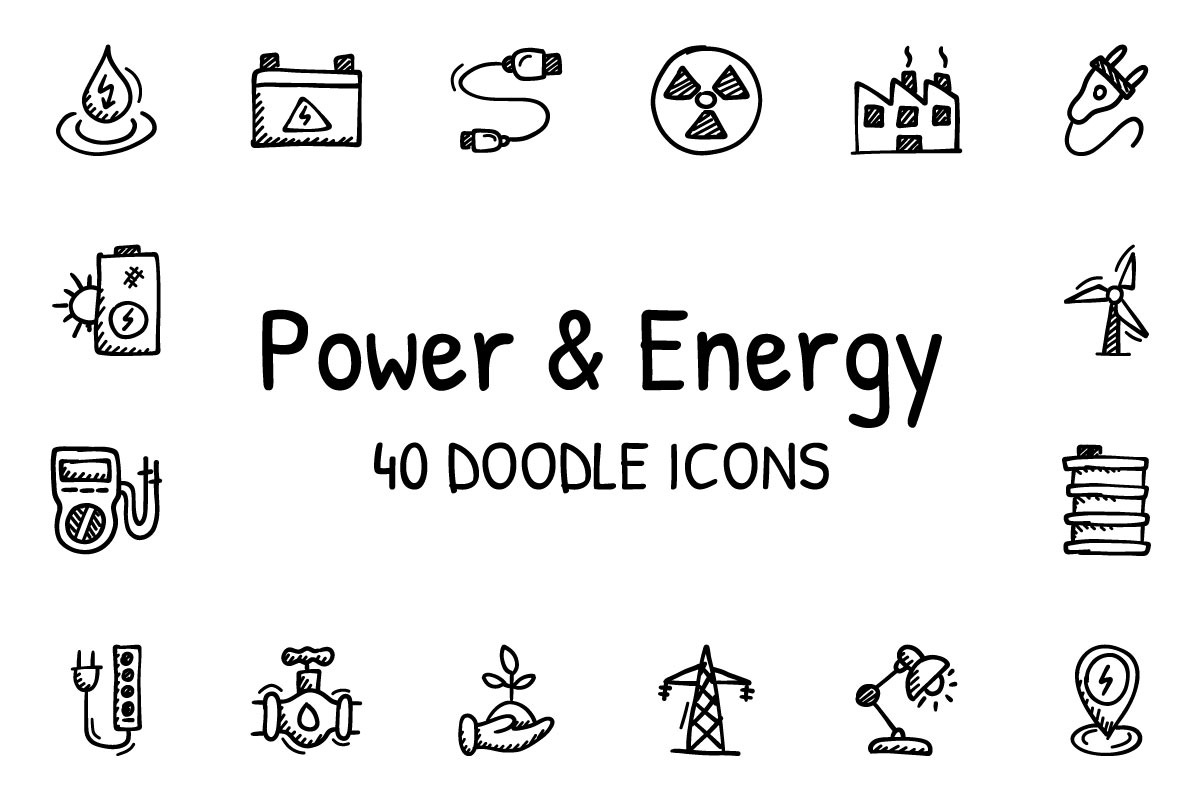 Energy and Power 40 doodle icons, an Icon by vectorstank