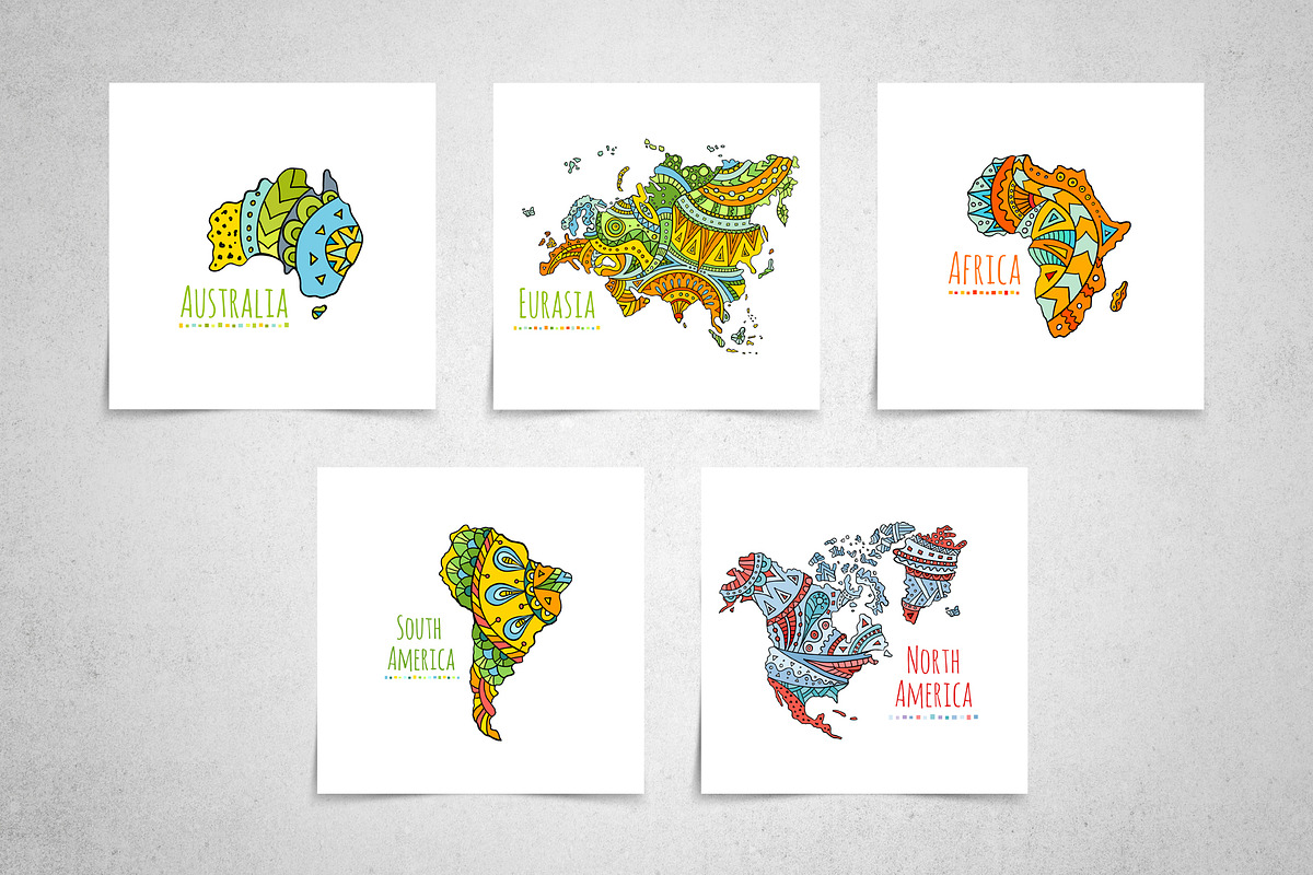 Art world map. Zentangle style., a Decorative Illustration by Rainbow Shop