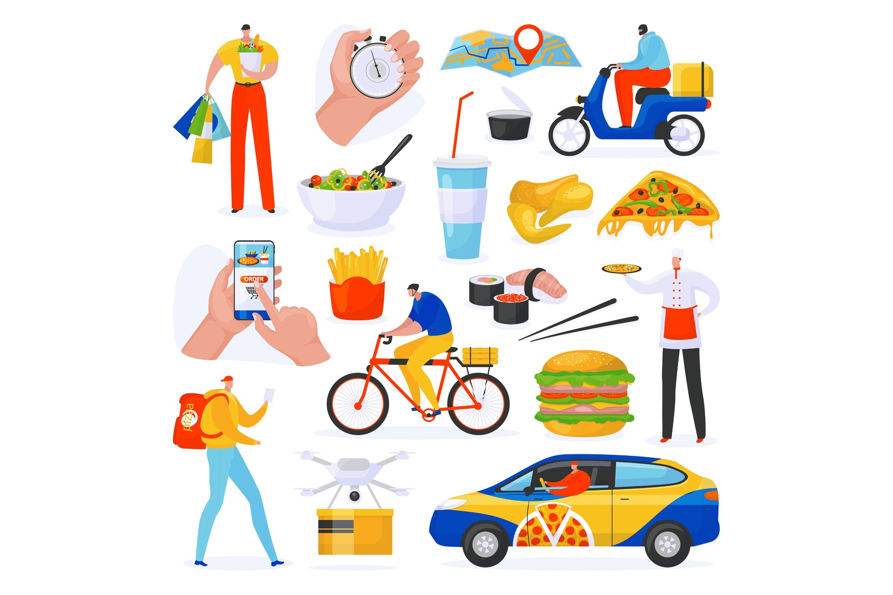 Food delivery service set of, a Food Illustration by KitVector