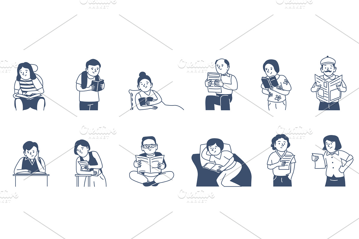 Reading books characters. Readers, an Education Illustration by LadadikArt