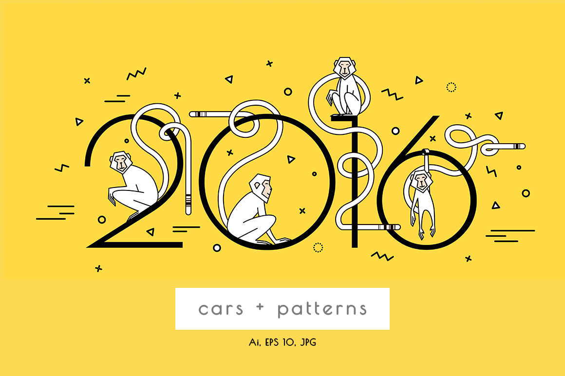 New Year set with monkeys.2016, an Illustration by Fay_Francevna
