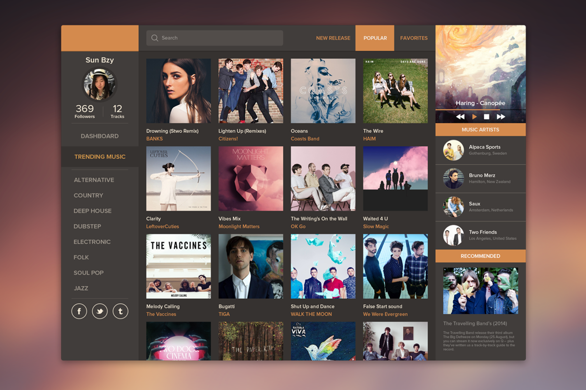 Music Dashboard, an UI Kit Template by Sunbzy