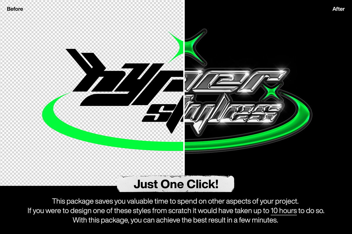 Y2K Chrome Text Effects, a Layer Style Add-On by Hyperpix Productions