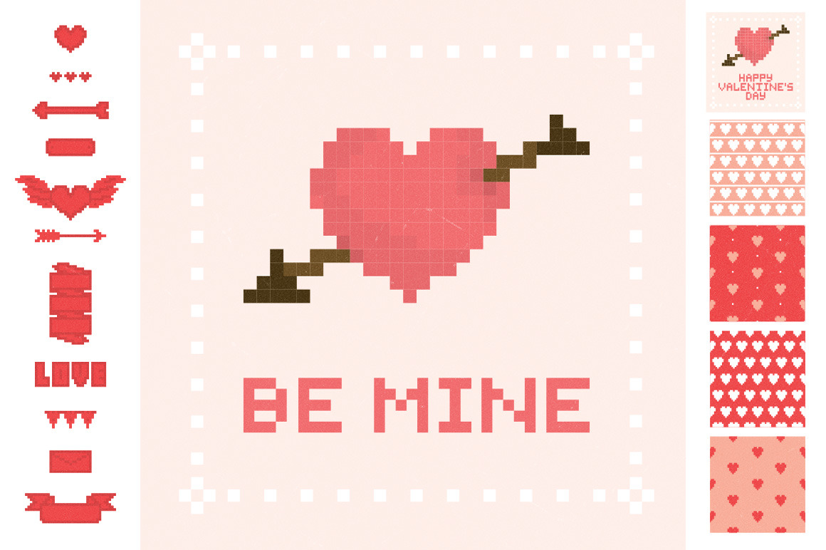 Pixel Valentine's Day set, an Object Graphic by Dmitriylo