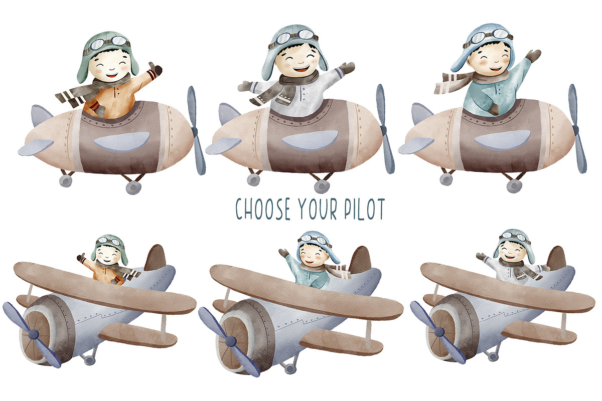 Watercolor little pilot clipart PNG, an Illustration by SleptArt