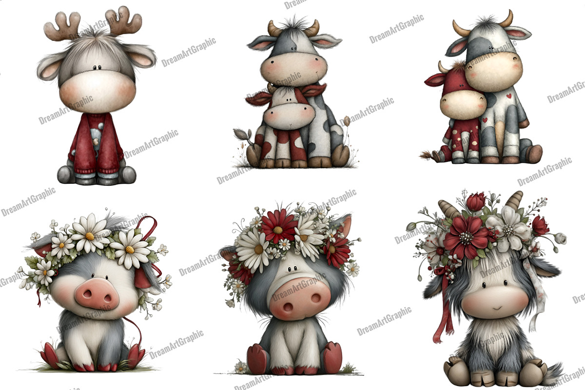 Whimsical Farm Animal Clipart, an Illustration by DreamArtGraphic