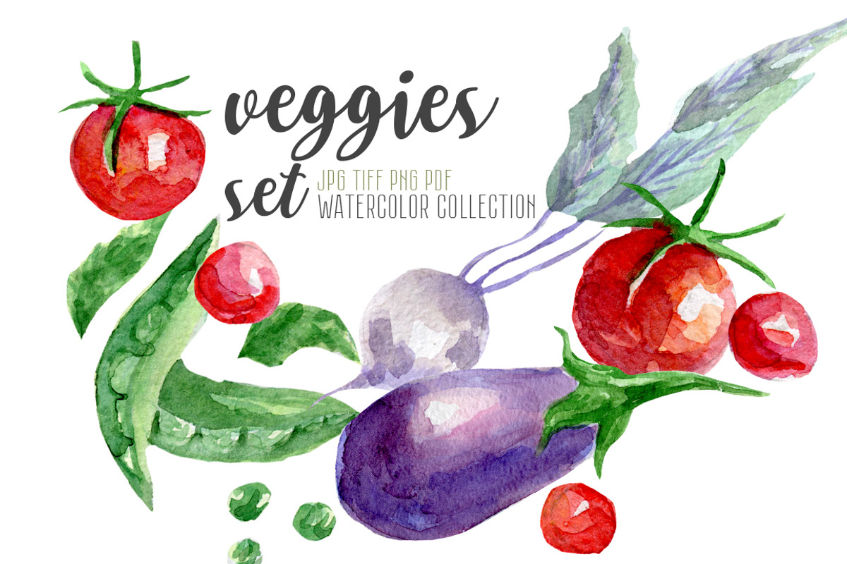 Watercolor vegetables set, a Food Illustration by My watercolor shop