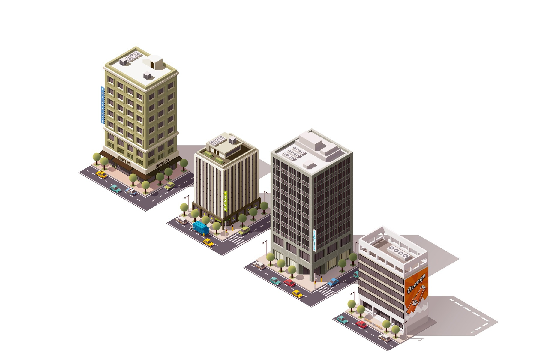 Vector isometric buildings set, a Work Illustration by tele52