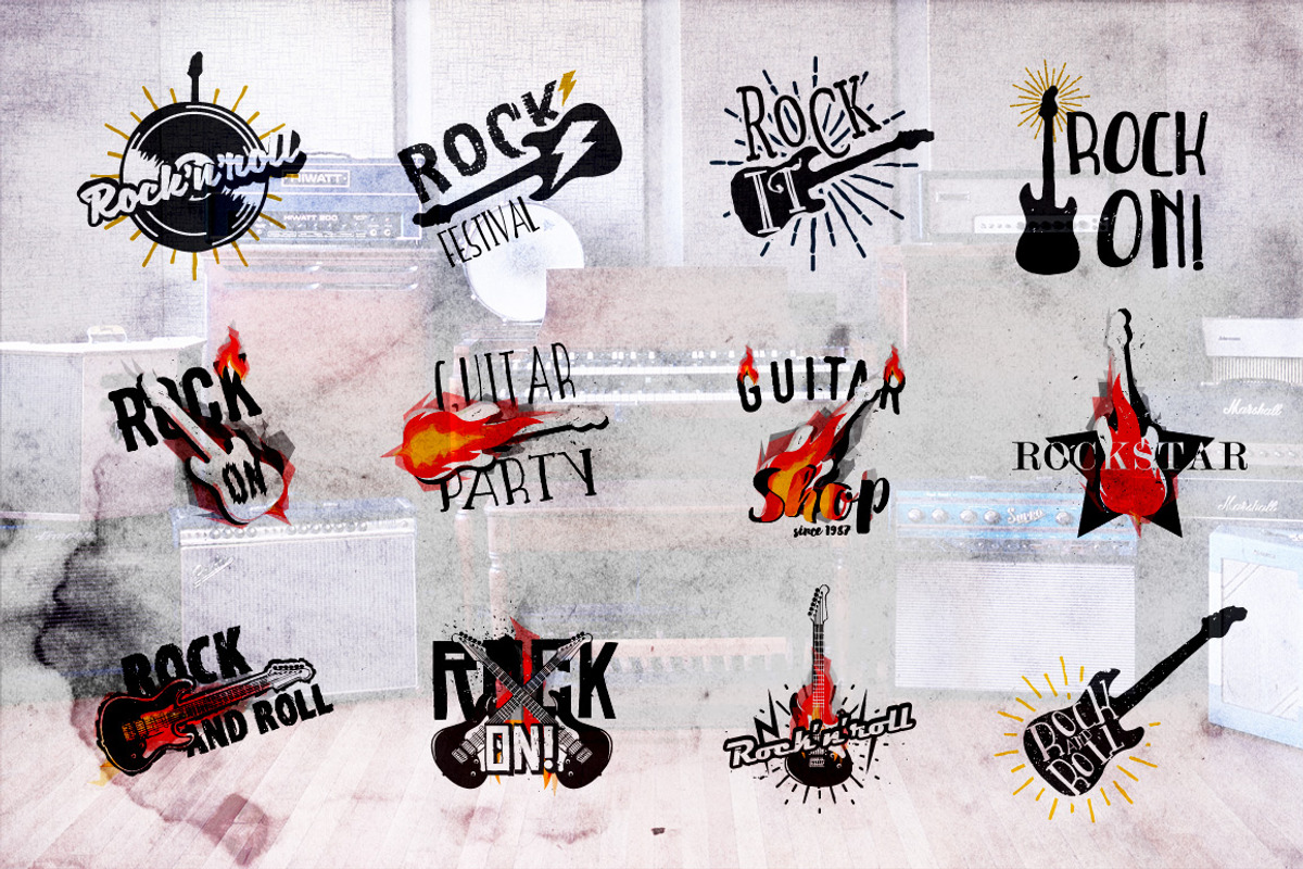 12 ROCK MUSIC LOGOS, an Illustration by Roman Paslavsky