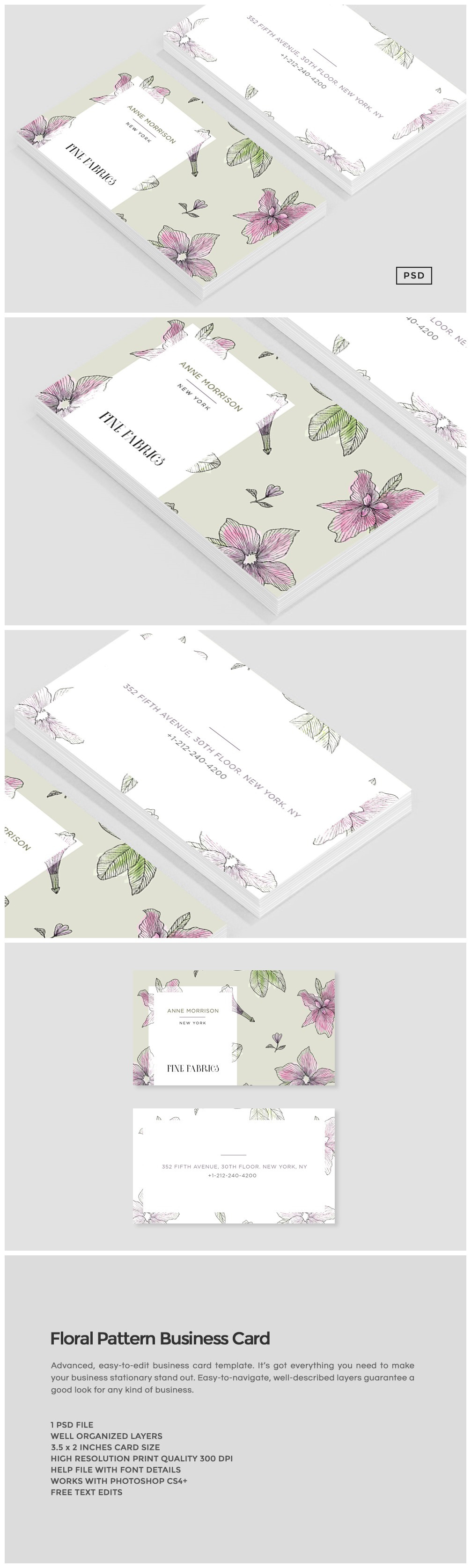 Floral Pattern Business Card, a Business Card Template by Human-made ...