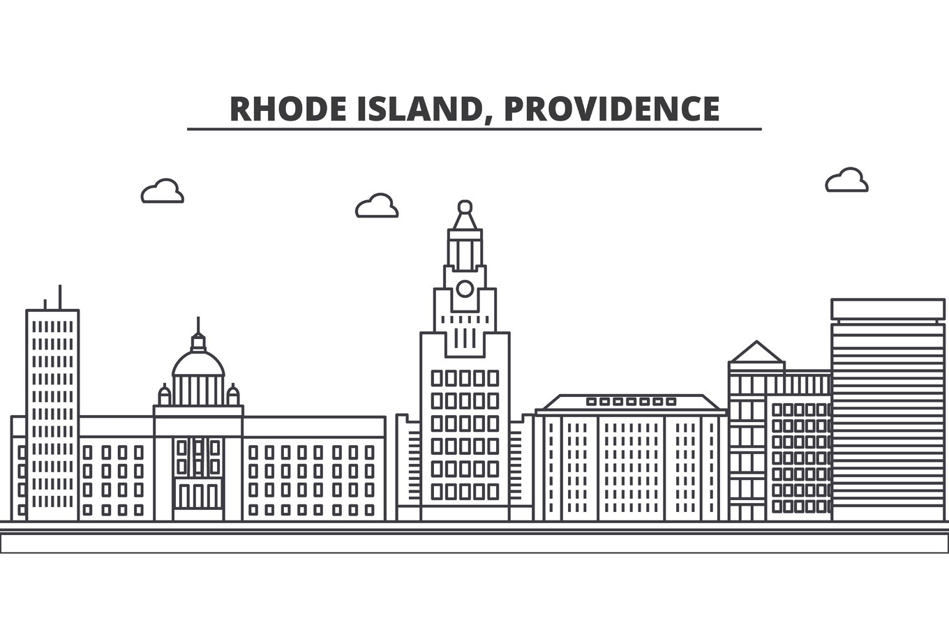 Rhode Island, Providence architecture line skyline illustration. Linear ...