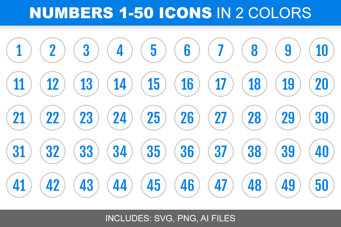 Blue Number Icons 1-50, in 2 Colors, an Icon by Designs By Alfredo