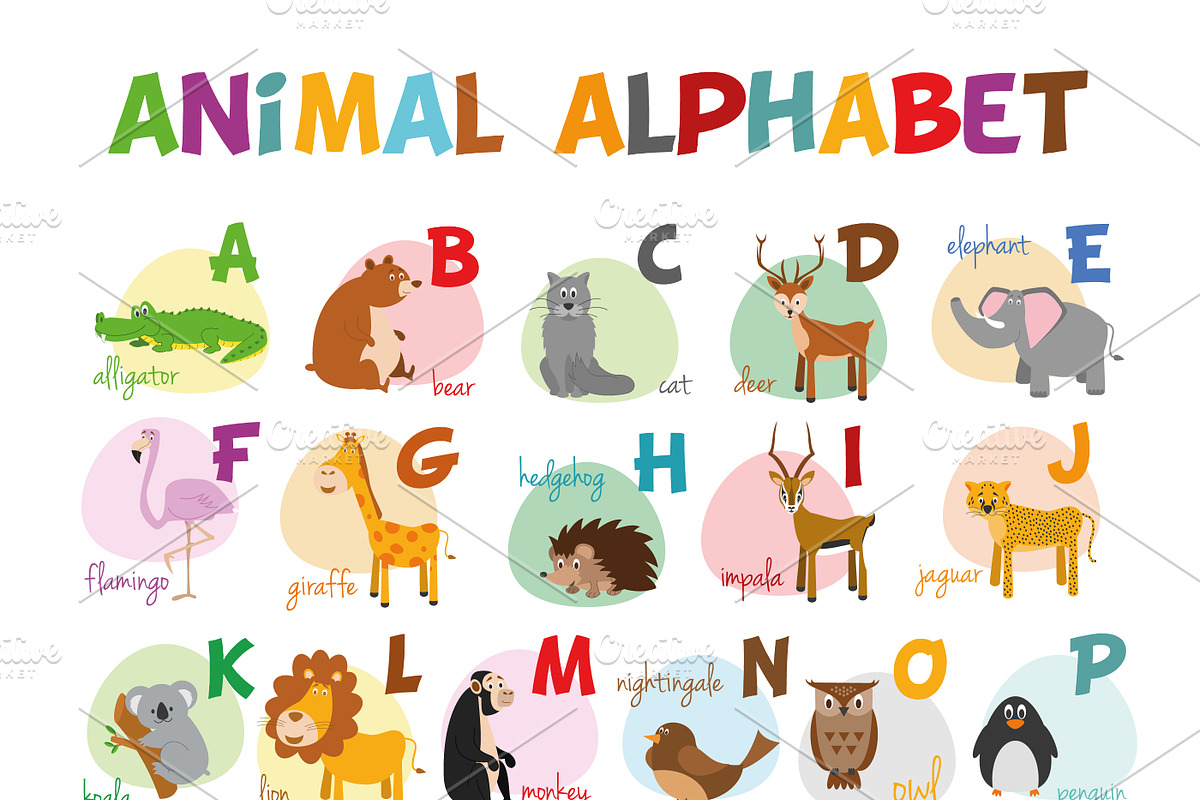 English animal alphabet Vector