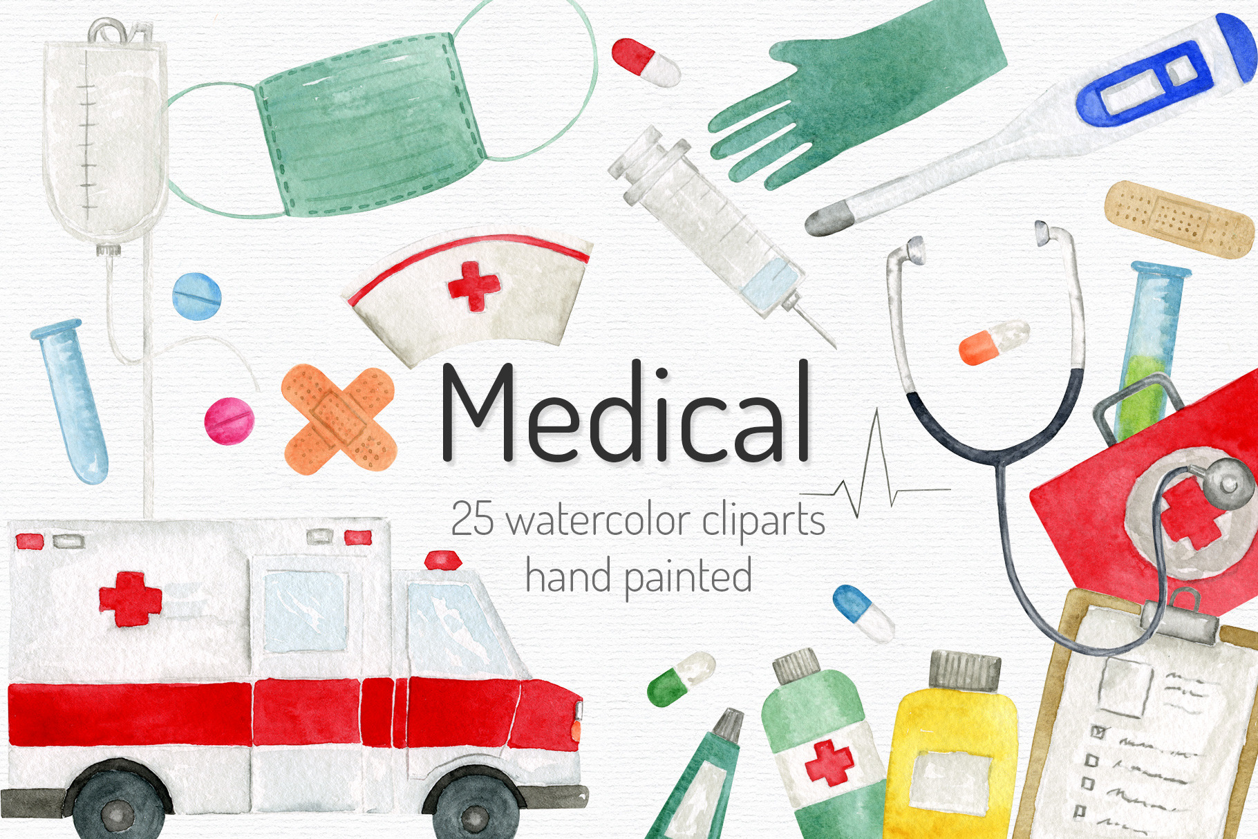 Watercolor Medical Clipart, a Healthcare Illustration by Autumn Breeze