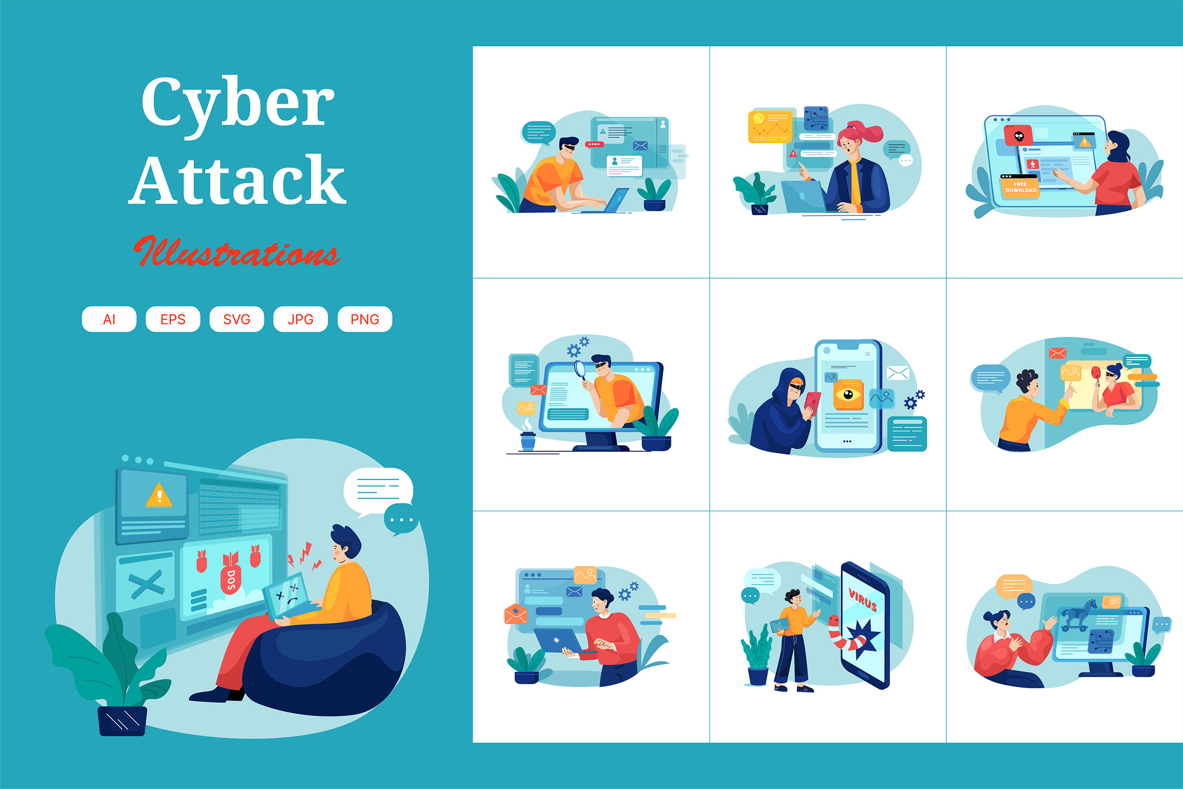 M406_Cyber Attack Illustration Pack, a Graphic by hoangpts | Creative ...