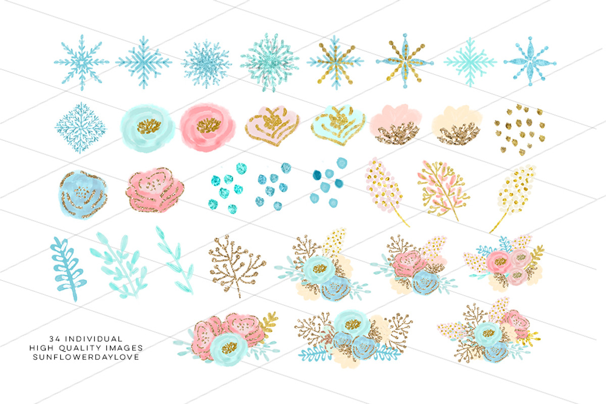 Winter snowflakes clip art, an Illustration by Sunflower Day Love