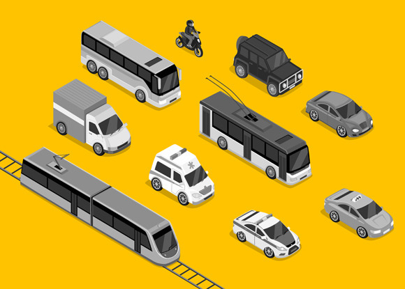Isometric 3d Transport Set, an Object Illustration by robuart