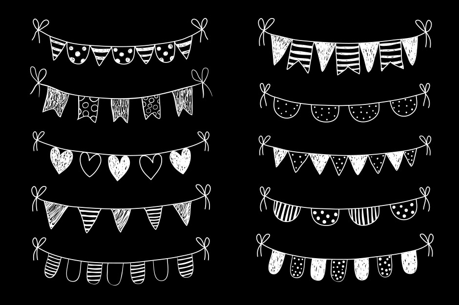 Chalkboard bunting clipart doodle, an Illustration by Pravokrugulnik