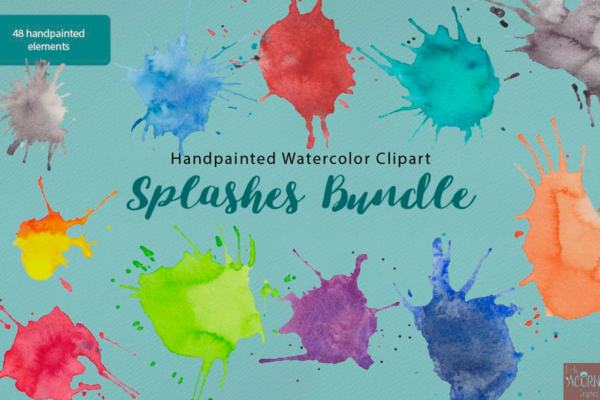 Watercolor Clipart Splashes Bundle, an Illustration by LittleAcornGraphics
