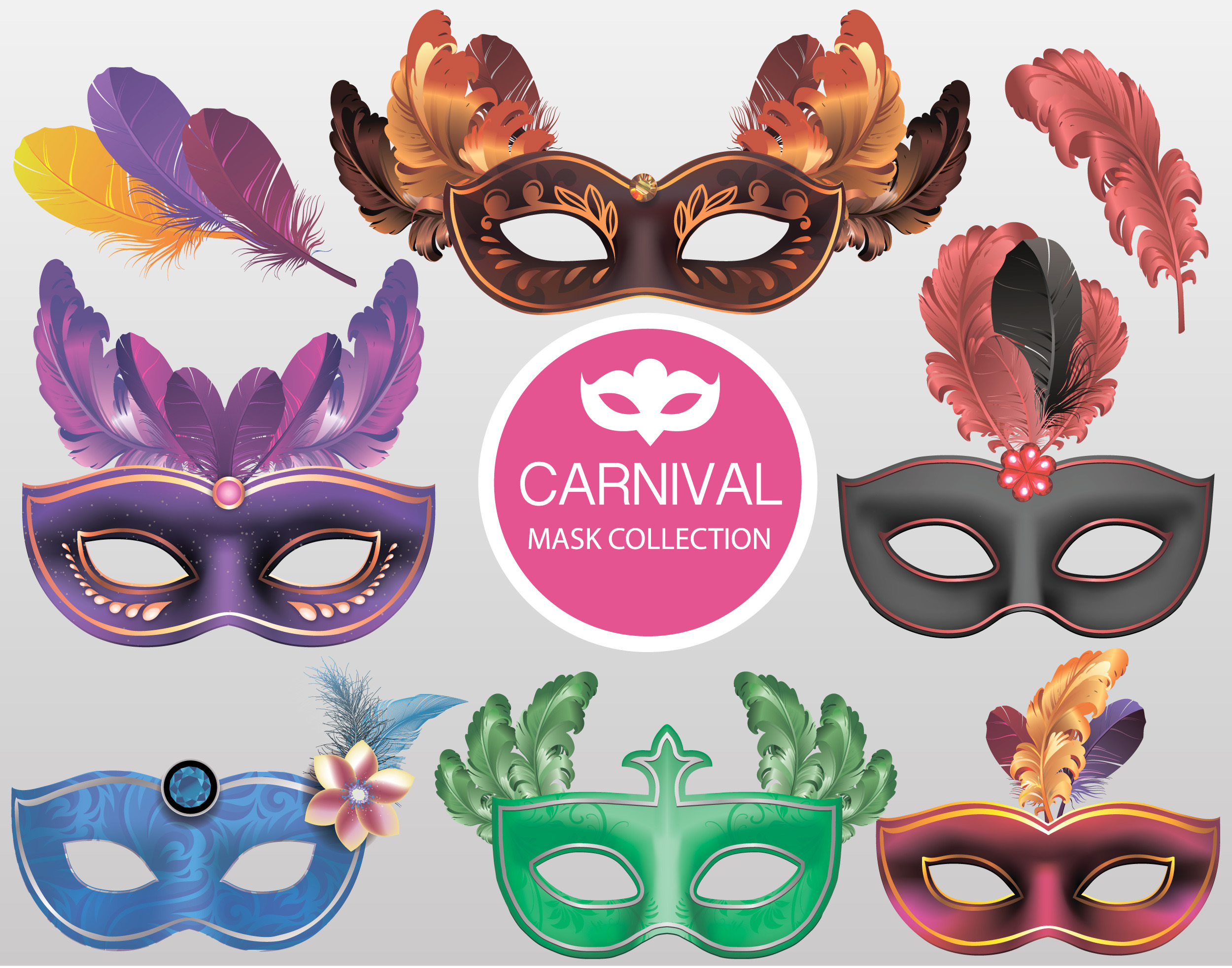 Carnival Masks set Vector, a Decorative Illustration by Den Marty Studio