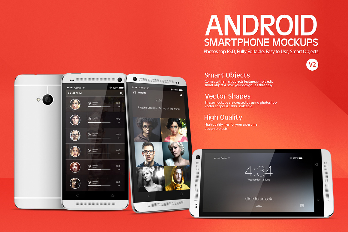 Android Smartphone Mockups V2, an Android Mockup by ydlabs